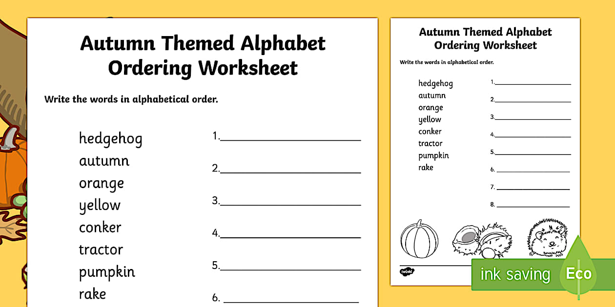 Autumn Themed Alphabet Ordering Worksheet (teacher made)