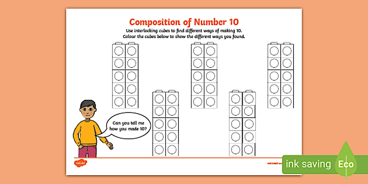 Editable Composition of Number 10 Worksheet - Twinkl