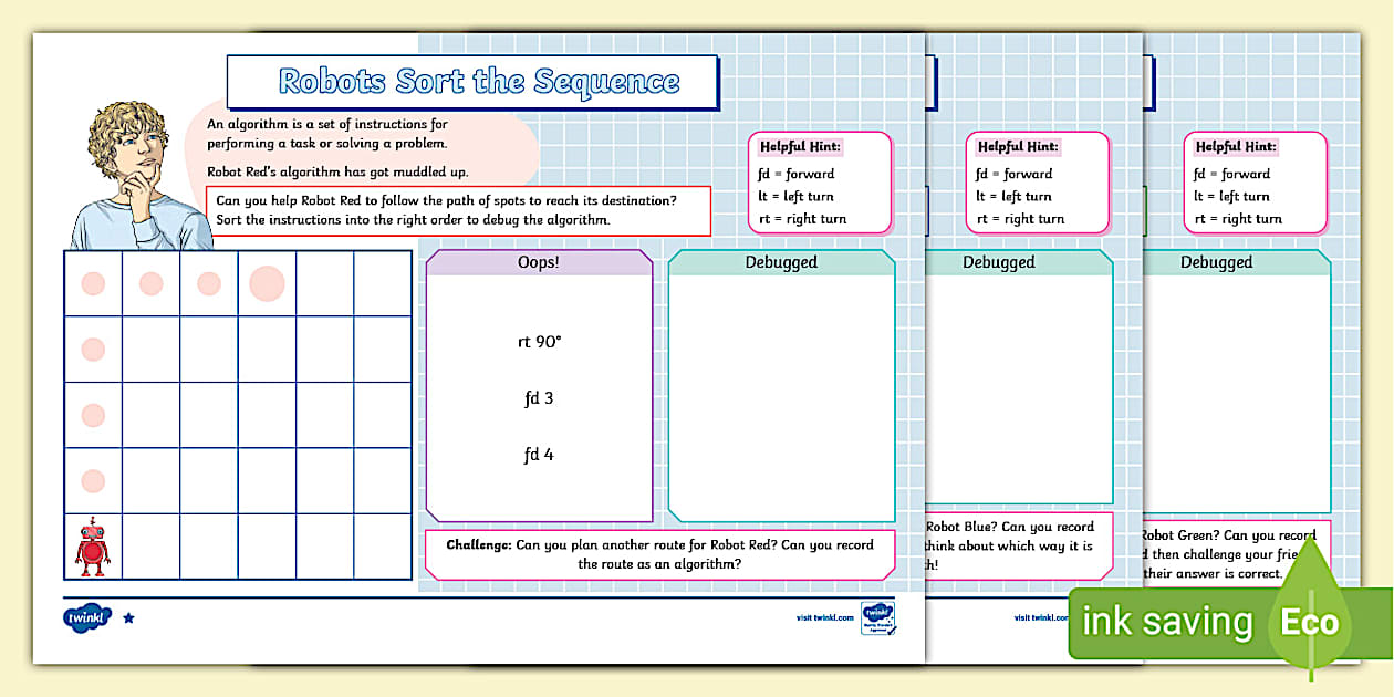 Robots Sort the Sequence Coding Activity - KS2 - Twinkl