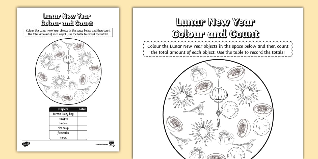 Lunar New Year Colour and Count Worksheet - Twinkl