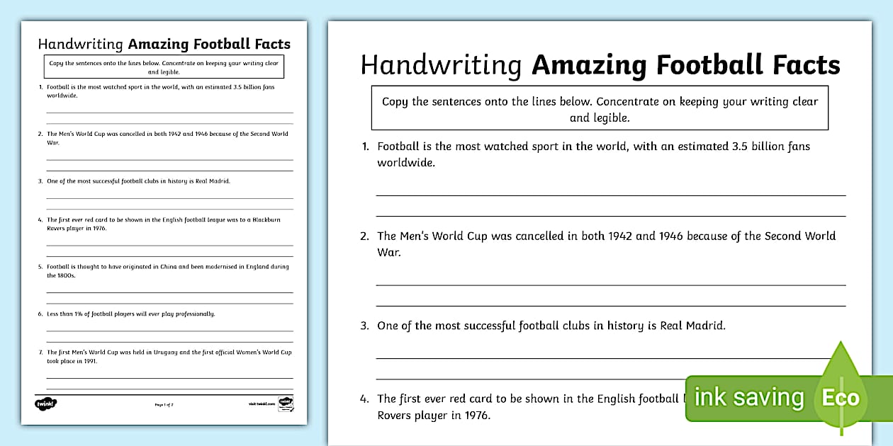 Amazing Football Facts Handwriting Practice Activity
