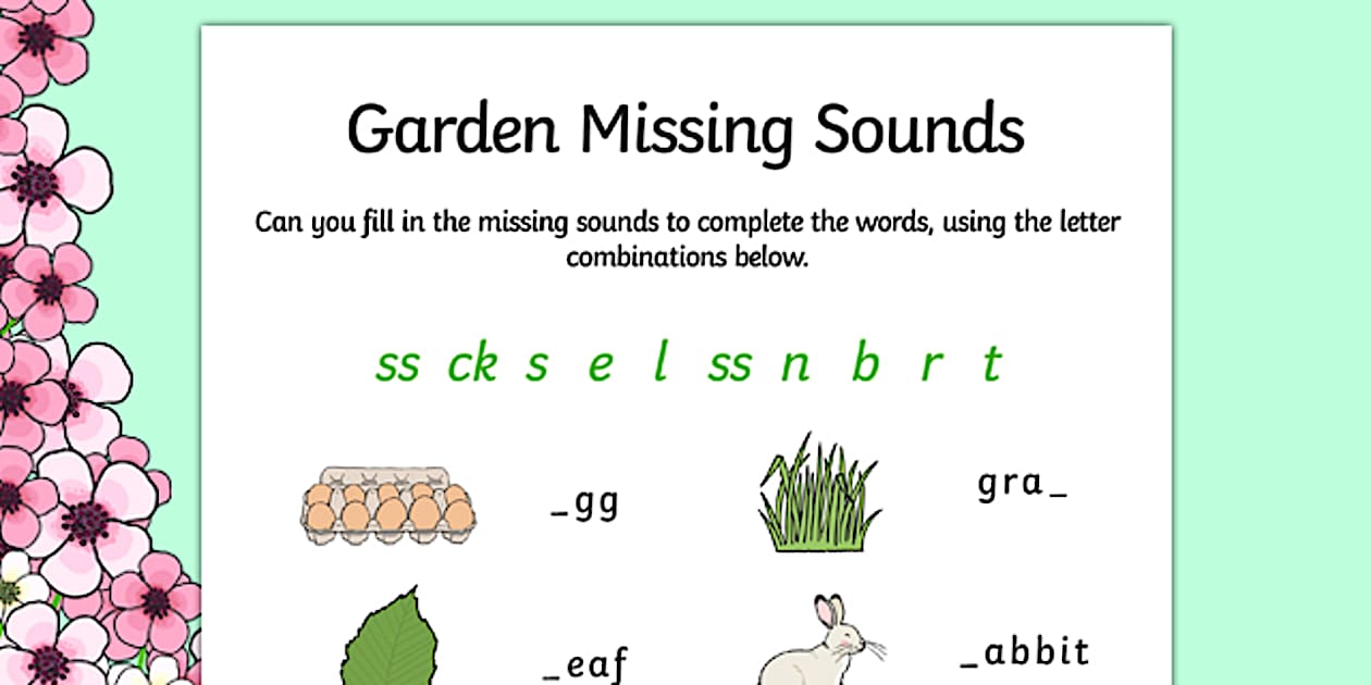 Black and White Spring Missing Sounds Worksheet - Twinkl