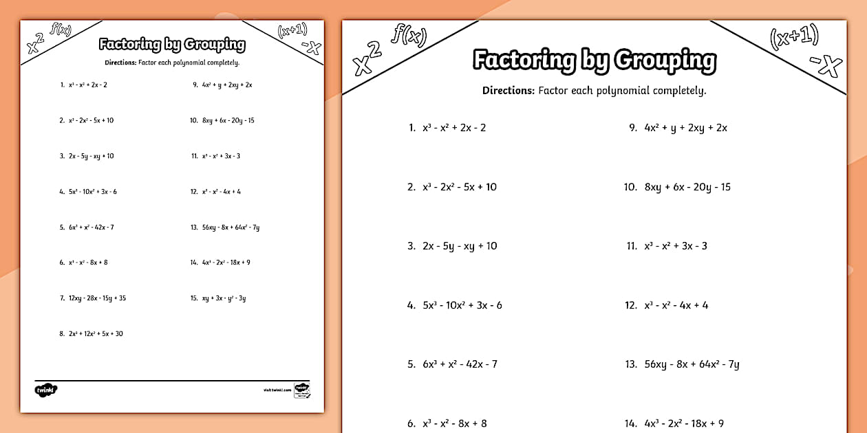 Algebra I: Factoring by Grouping Practice (teacher made)