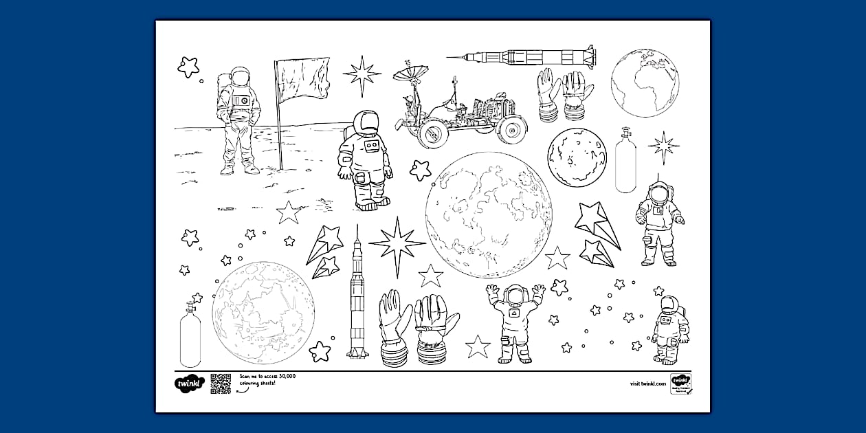 Moon Landing Doodle Colouring Page (teacher made) - Twinkl