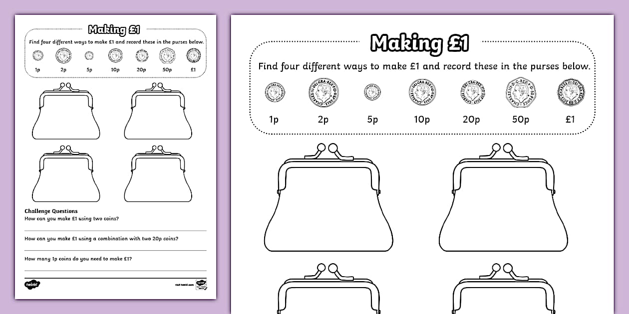 Making £1 Challenge Worksheet - Twinkl - KS1 (teacher made)