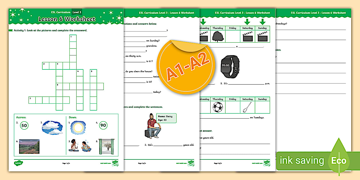 ESL Curriculum Level 3, Lesson 6 Worksheet (Teacher-Made)