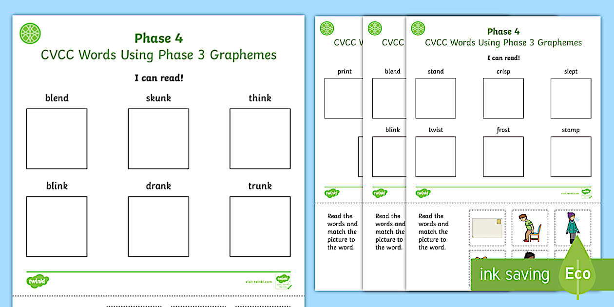 Middle East I Can Read Phase 4 CCVCC, CCCVC and CCCVCC Words Worksheets