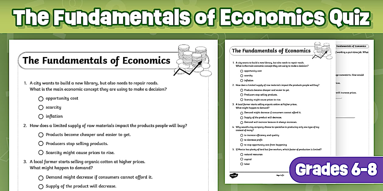 The Fundamentals of Economics Quiz for 6th-8th Grade
