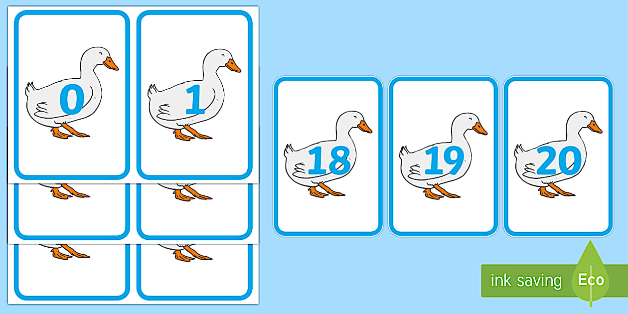 Numbers 0 to 20 on Ducks Number Cards (teacher made)