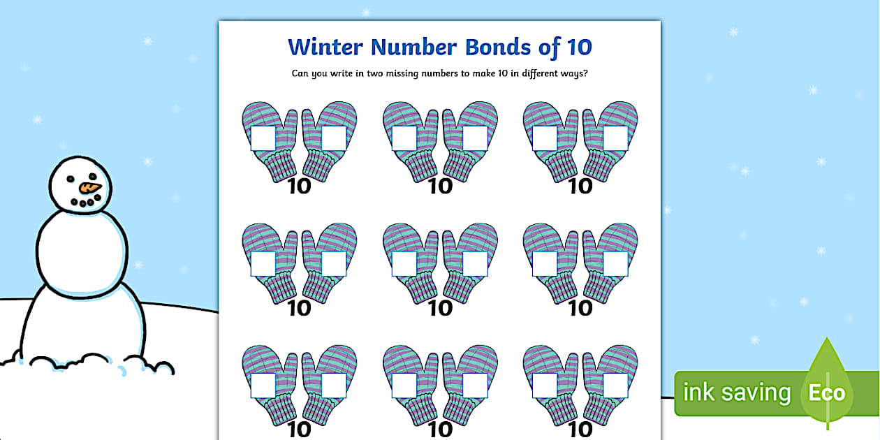 Winter Themed Number Bonds to 10 Worksheet / Worksheet