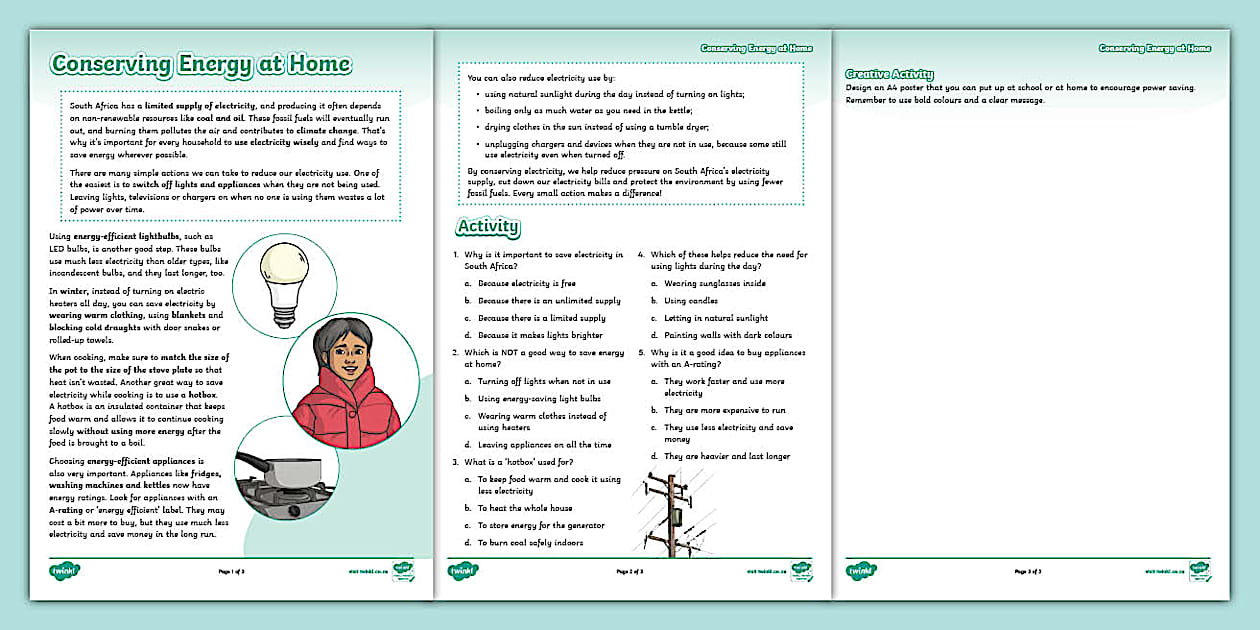 Grd 7 NS Term 3 Conserving Electricity at Home Comprehension