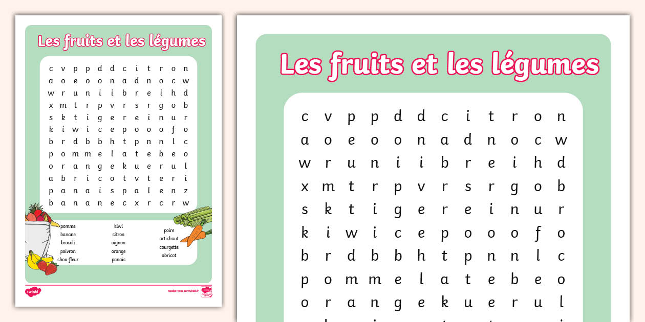 * NEW * Mots mêlés : Les fruits et les légumes - Twinkl