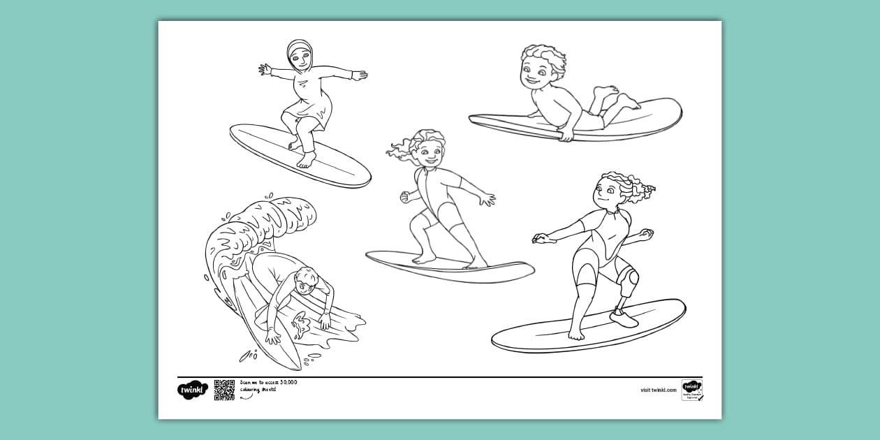 Surfer Colouring Page - Twinkl - KS1 (Teacher-Made) - Twinkl