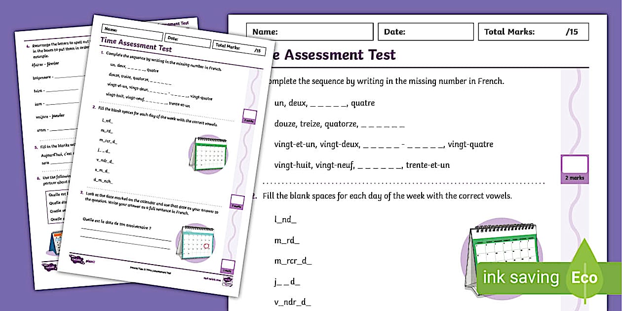 👉 French: Time: Year 3 Assessment Test - Twinkl