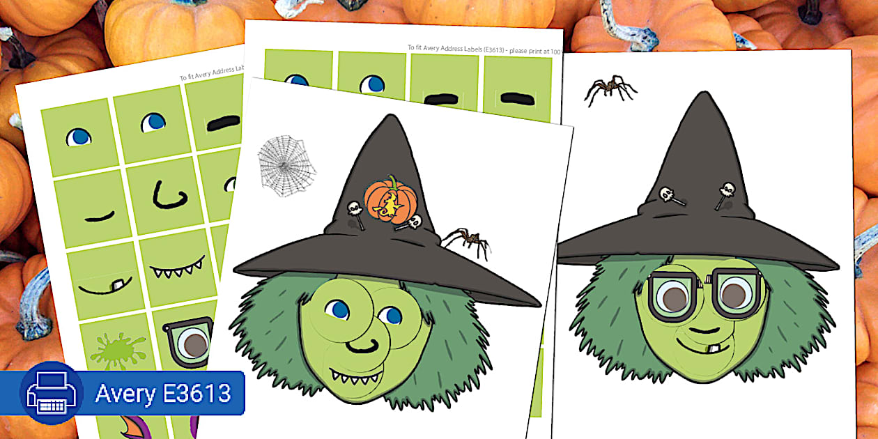 Halloween Witch - Make a Face - Sticker Activity - Twinkl