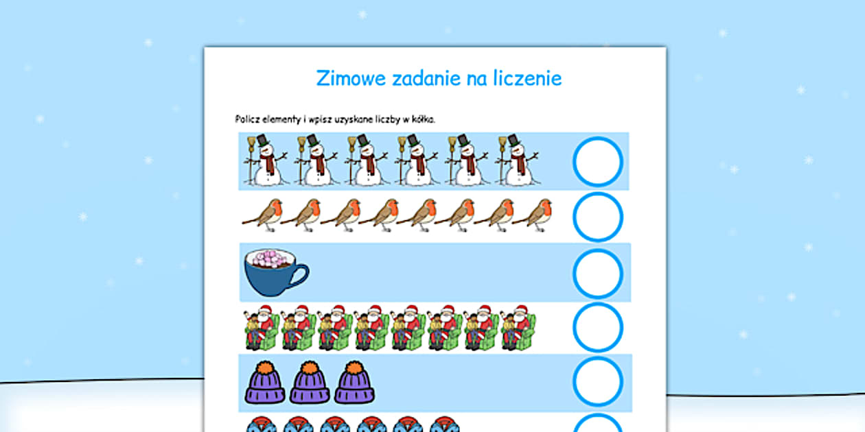 Black and White Counting Worksheets Winter Polish - Twinkl