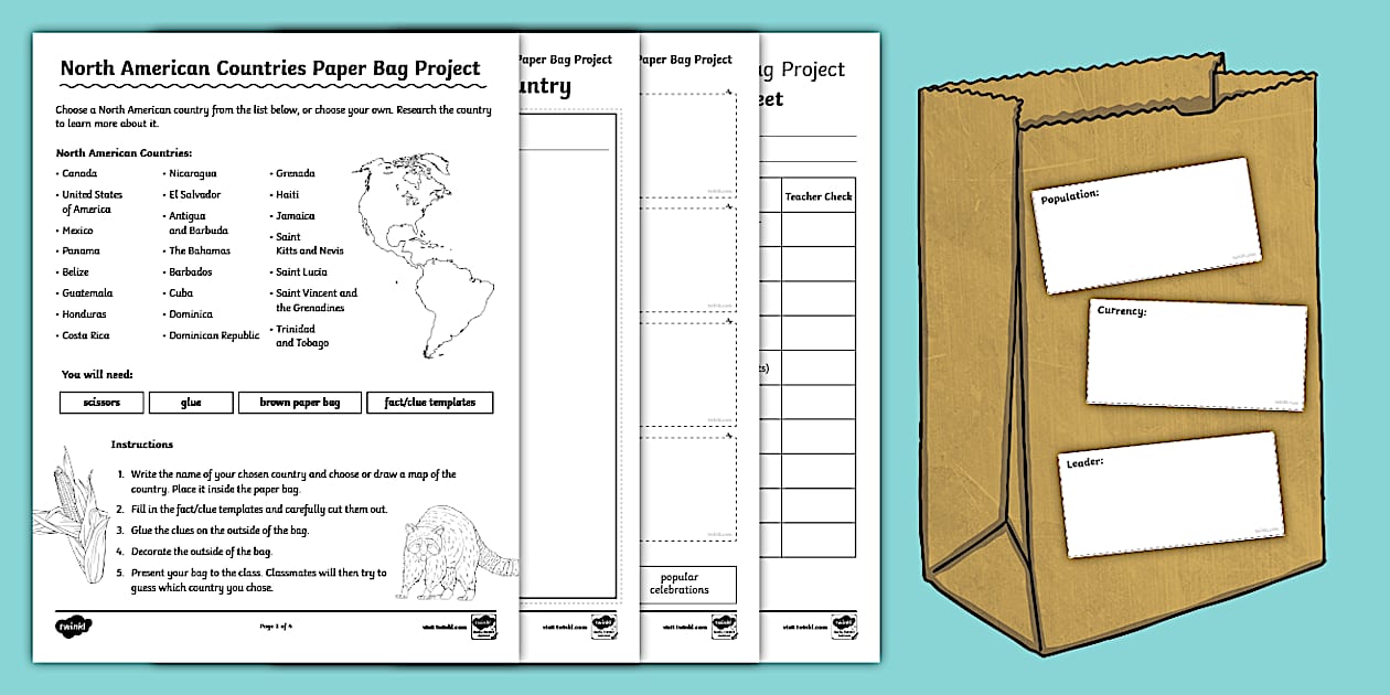 Guess the North American Country Paper Bag Project With Self-Check and ...