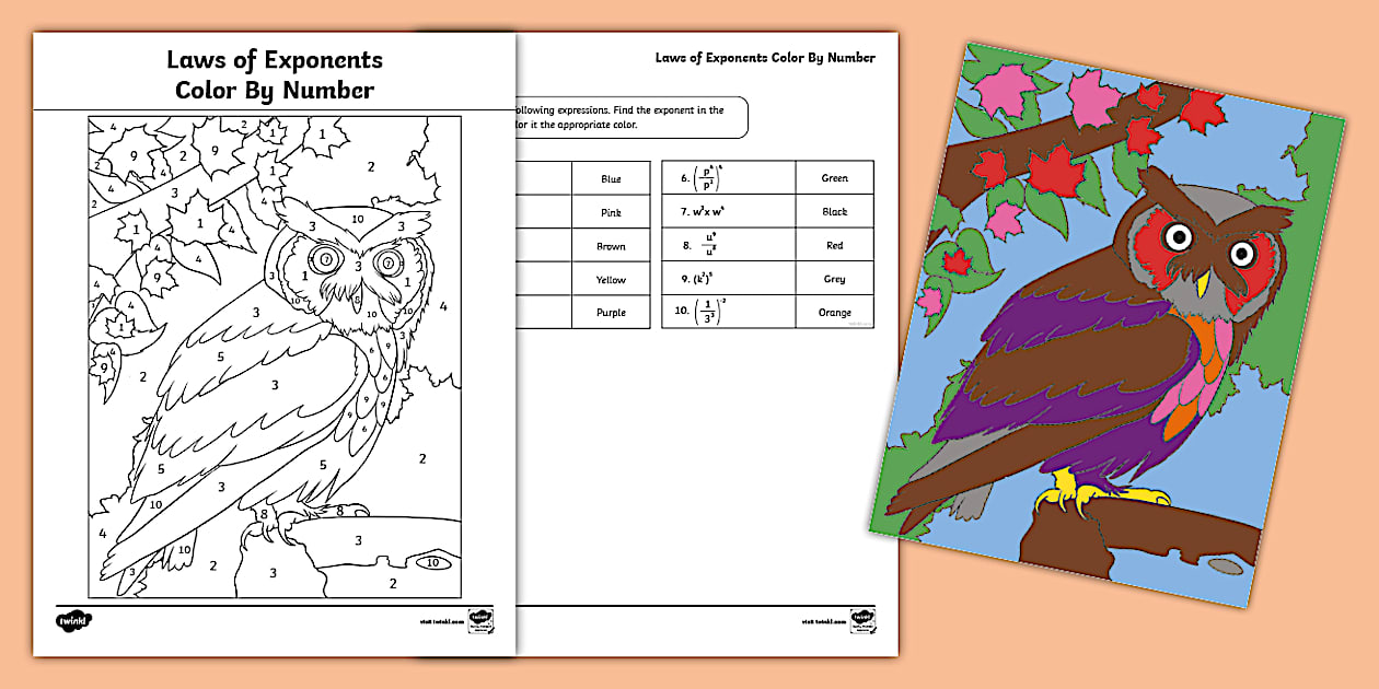 Sixth Grade Laws of Exponents Color By Number Math Worksheet