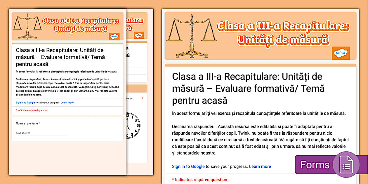 Recapitulare Unități de măsură Clasa 3/a III-a – Evaluare