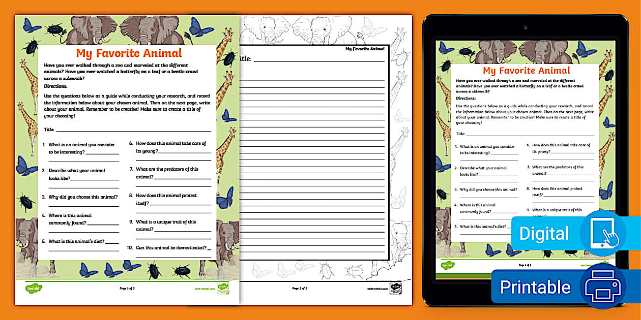 Animals Creative Writing Worksheet for 6th-8th Grade