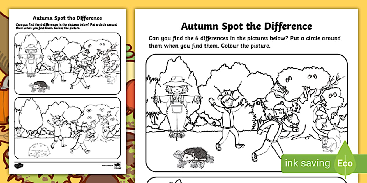 Autumn Spot the Difference Colouring Worksheet | Twinkl
