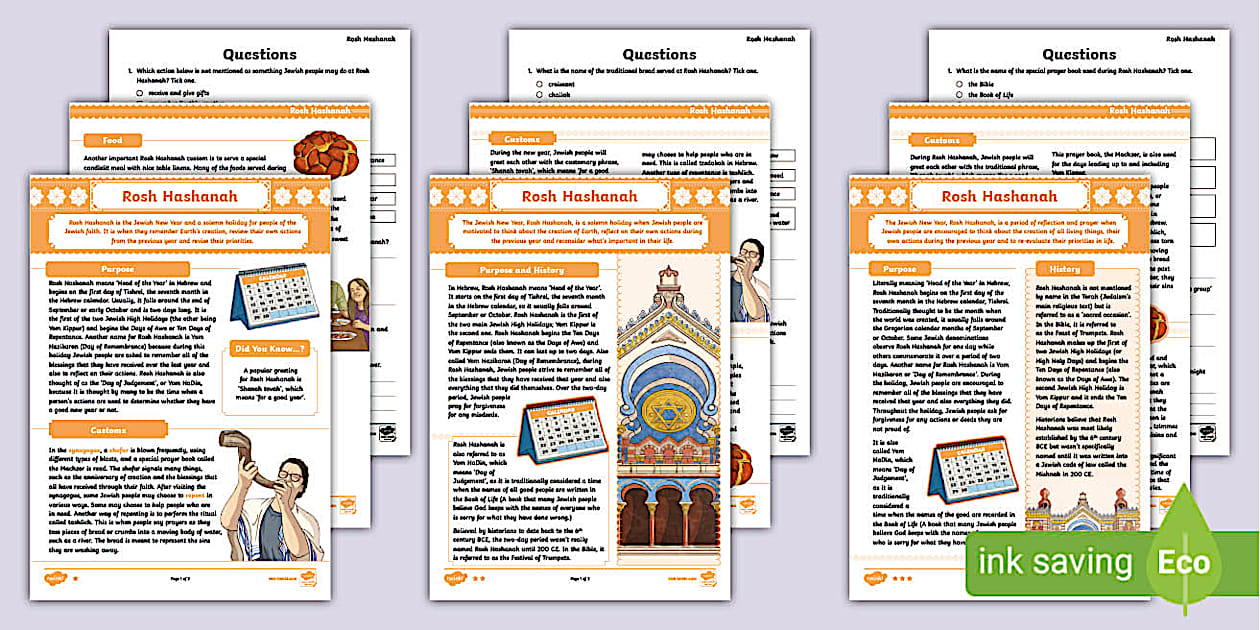 UKS2 Rosh Hashanah Reading Comprehension Activity - Twinkl