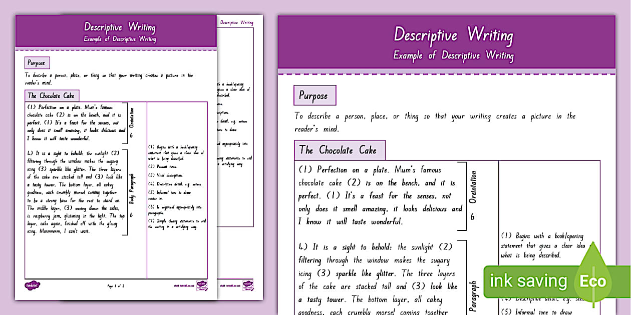 Level 3 (Phase 2) Writing - Descriptive Writing Annotated Exemplar