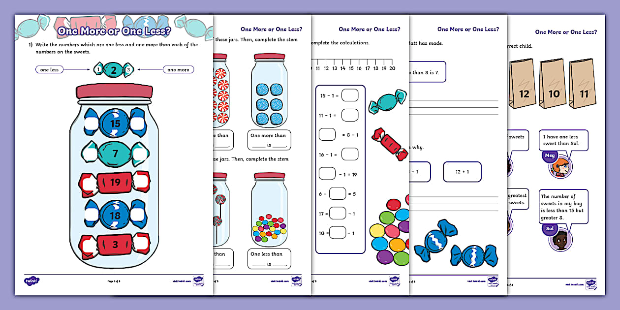 KS1 1 More 1 Less Counting with Number up to 20 Mastery Worksheet