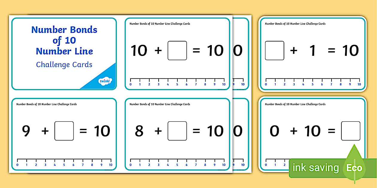 Number Bonds to 10 with a Number Line Challenge Cards