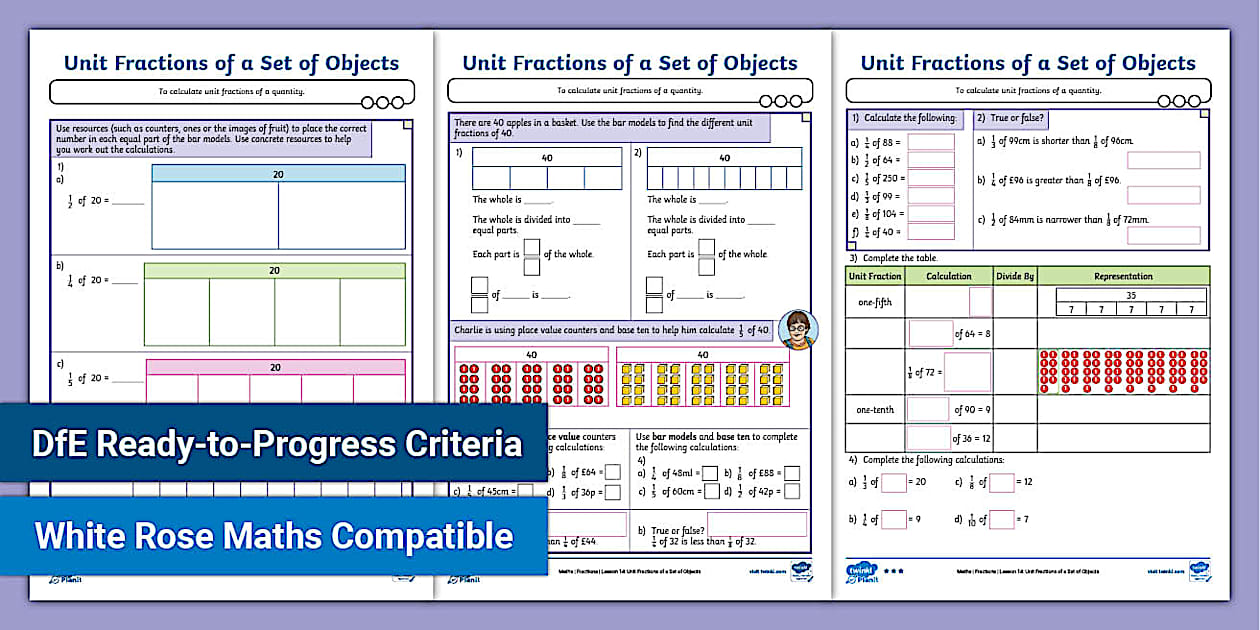 👉 Unit Fractions Of A Set Of Objects Differentiated Maths Worksheets