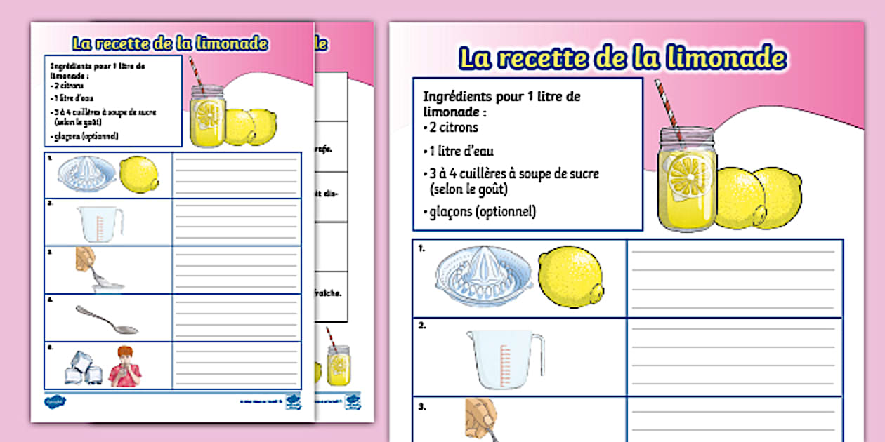 Étapes de la recette de la limonade - activité d'écriture