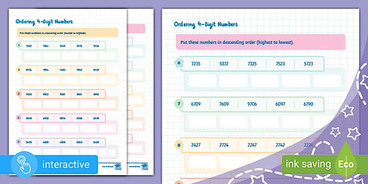 Ordering 4-Digit Numbers (Ages 8 - 9) (teacher made)