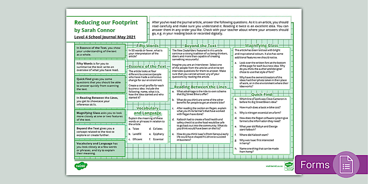 L4 May 2021 School Journal: Reducing our Footprint (Article Comprehension)