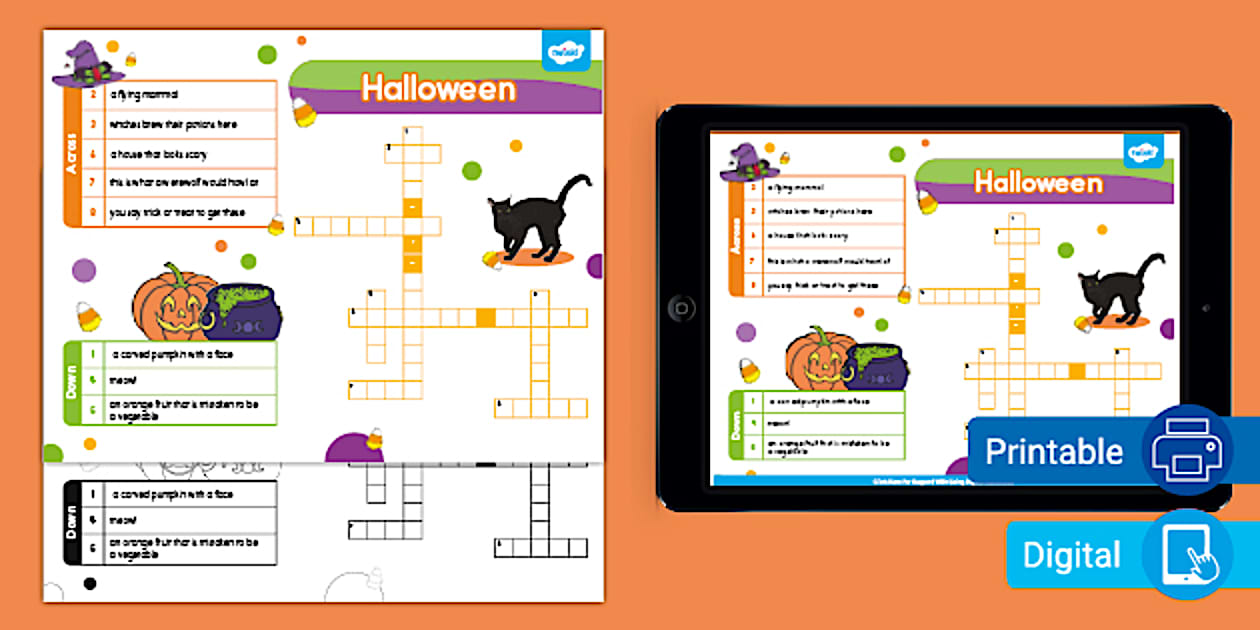 Halloween Crossword Puzzle Activity for Kids | Twinkl USA