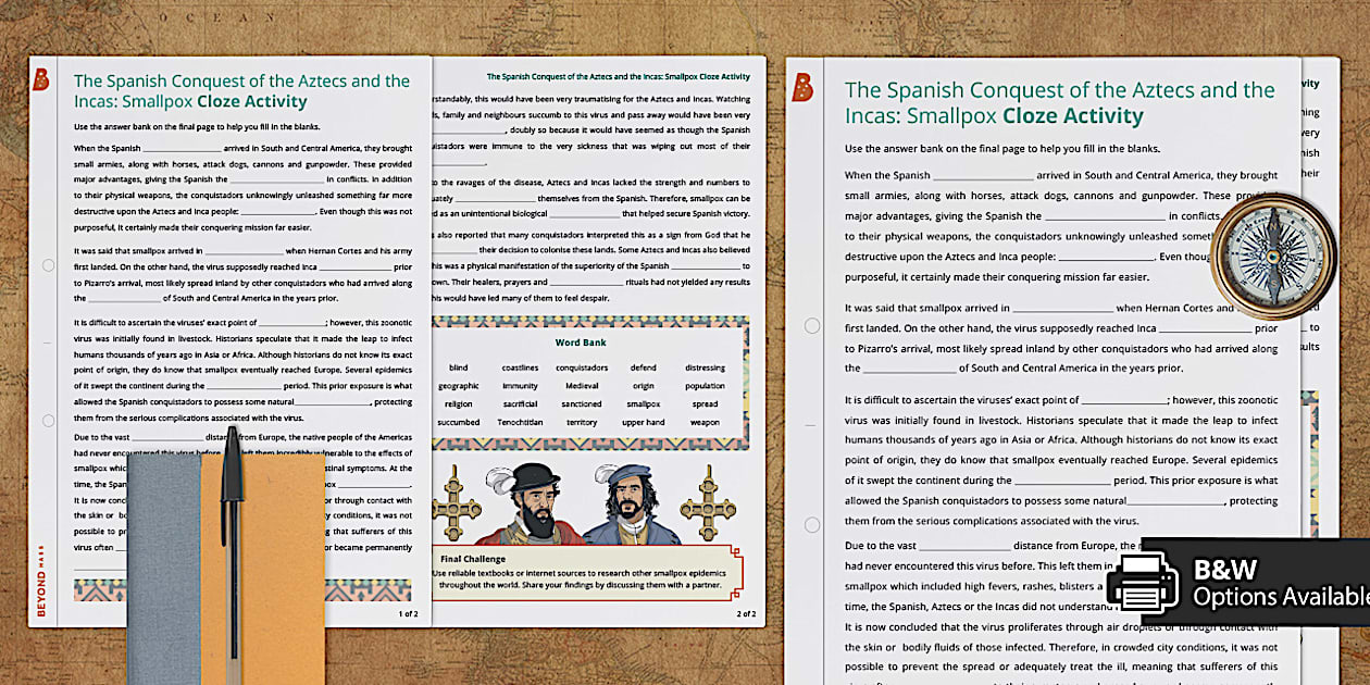 Aztecs and the Incas: Smallpox Cloze Activity - Twinkl
