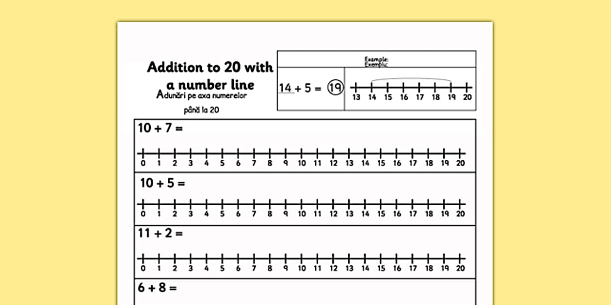 Addition to 20 with a Number Line Worksheet / Worksheet Romanian ...