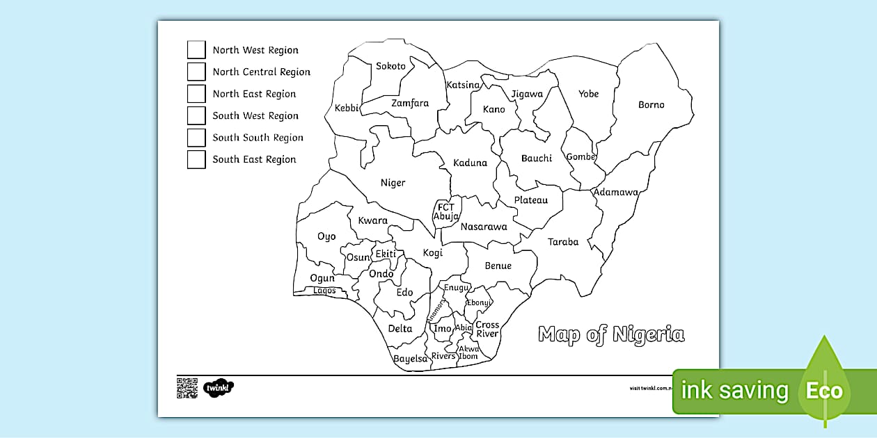 Nigeria Map: Labelled Colouring Activity for Students
