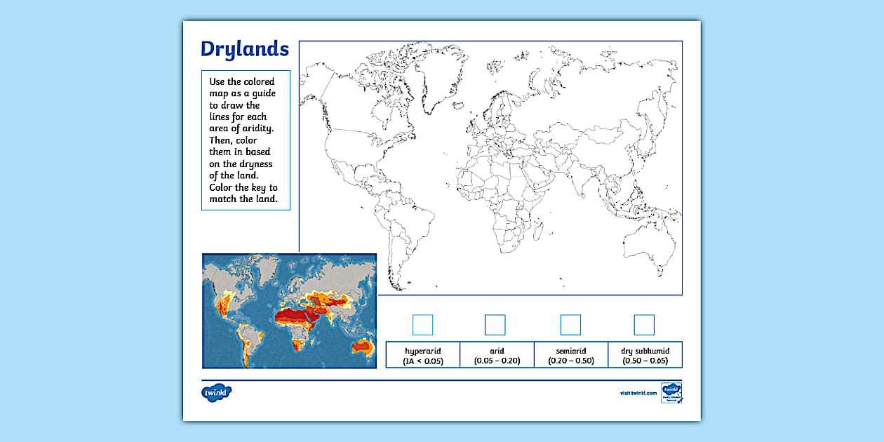 Map of Drylands Color by Aridity Level (teacher made)
