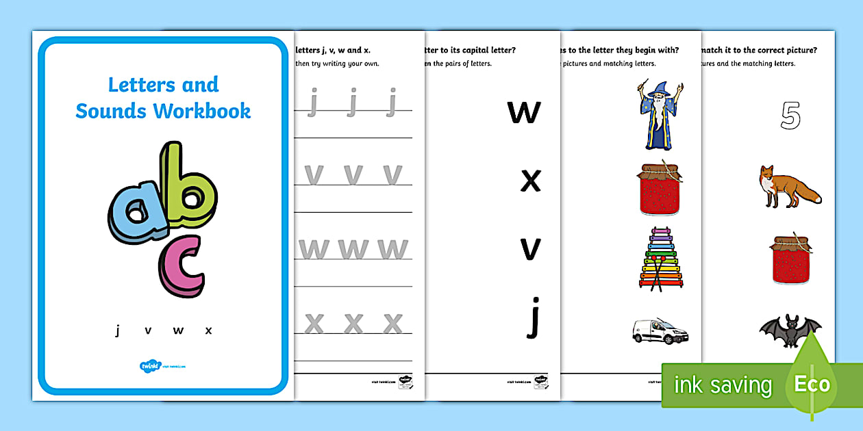 Letters And Sounds Workbook J V W X (teacher made) - Twinkl