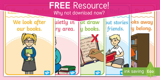 FREE! - 👉 Library Rules Display Posters Illustrations