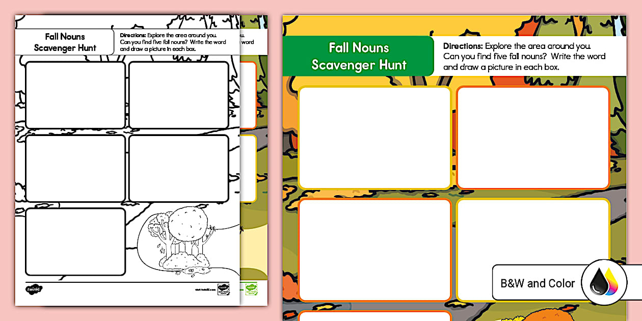 First Grade Fall Nouns Scavenger Hunt (teacher made)