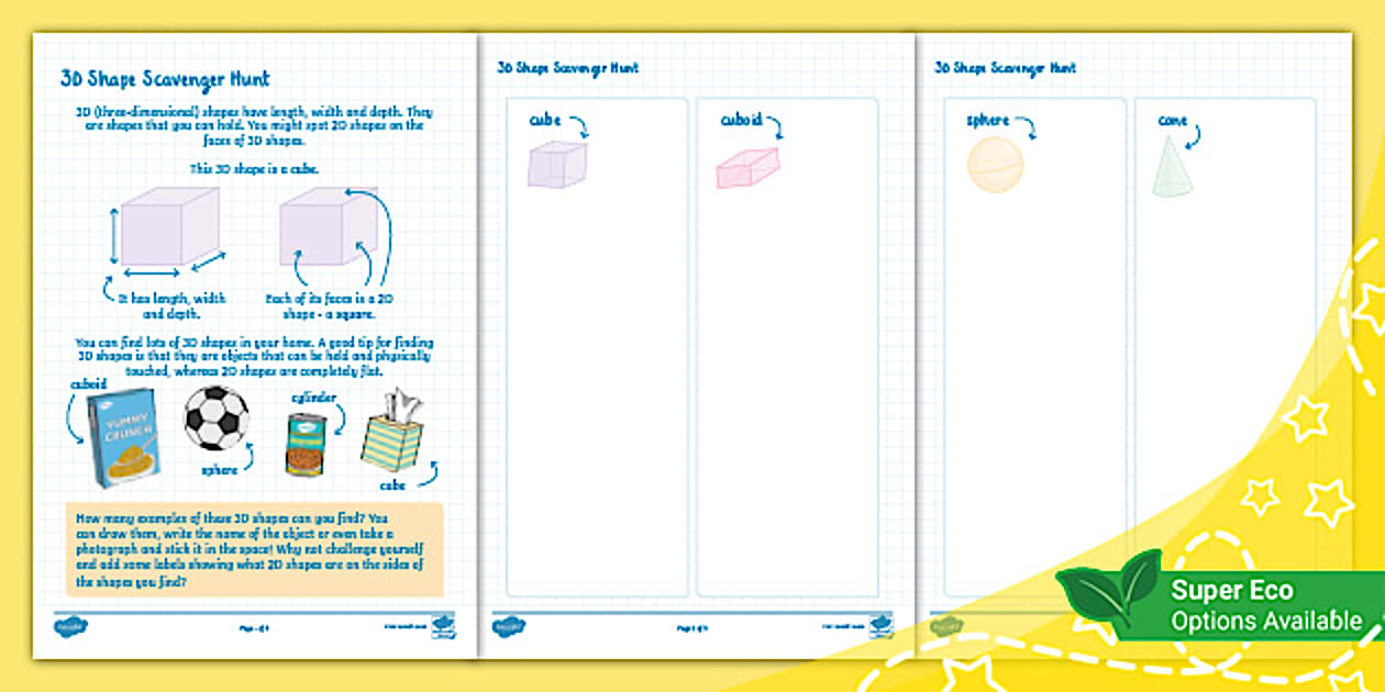3D Shape Scavenger Hunt (Ages 5 - 7) (teacher made) - Twinkl