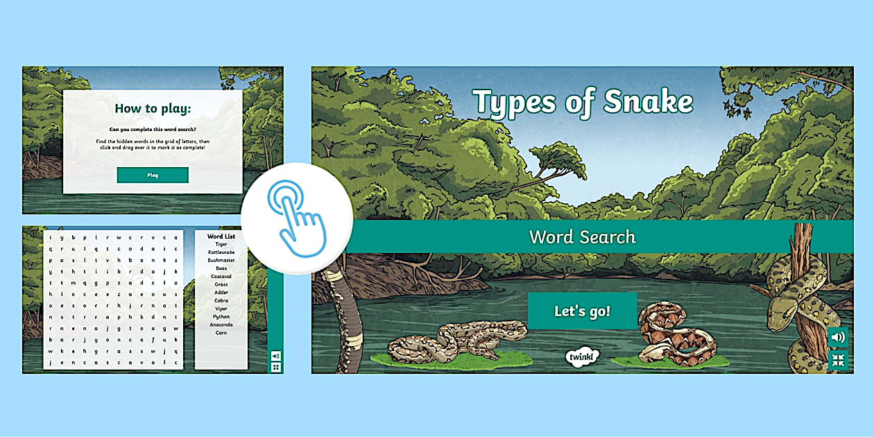 Interactive Types of Snakes Word Search | Twinkl | Virtual