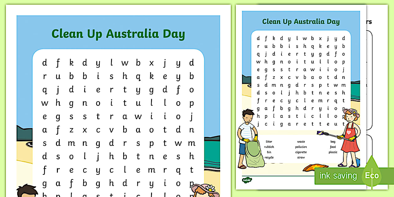 Clean Up Australia Day Word Search | Primary Resource