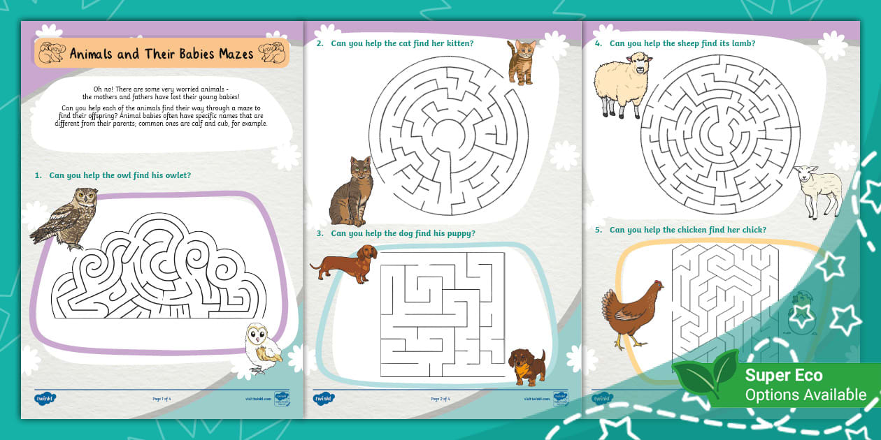 Animals and Their Babies Mazes