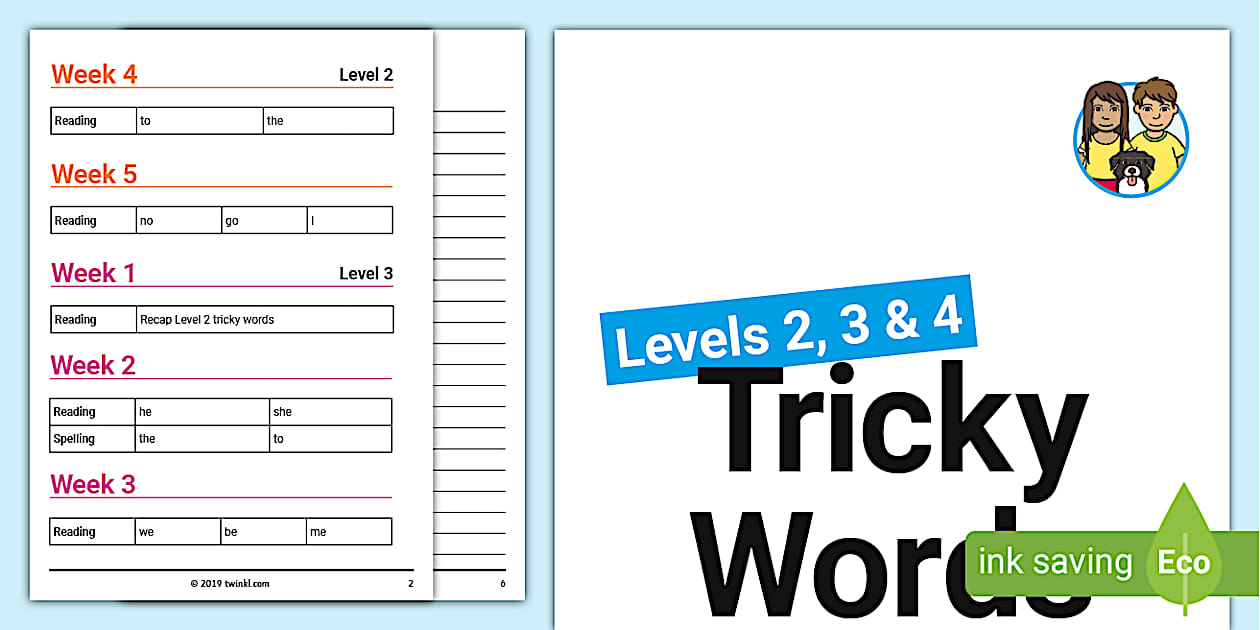 Twinkl Phonics Levels 2, 3 and 4 Tricky Words Booklet