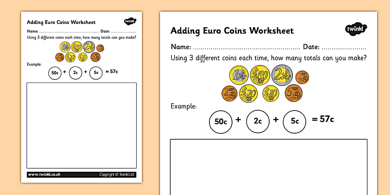 Higher Ability Adding Euro Coins Worksheet (teacher made)