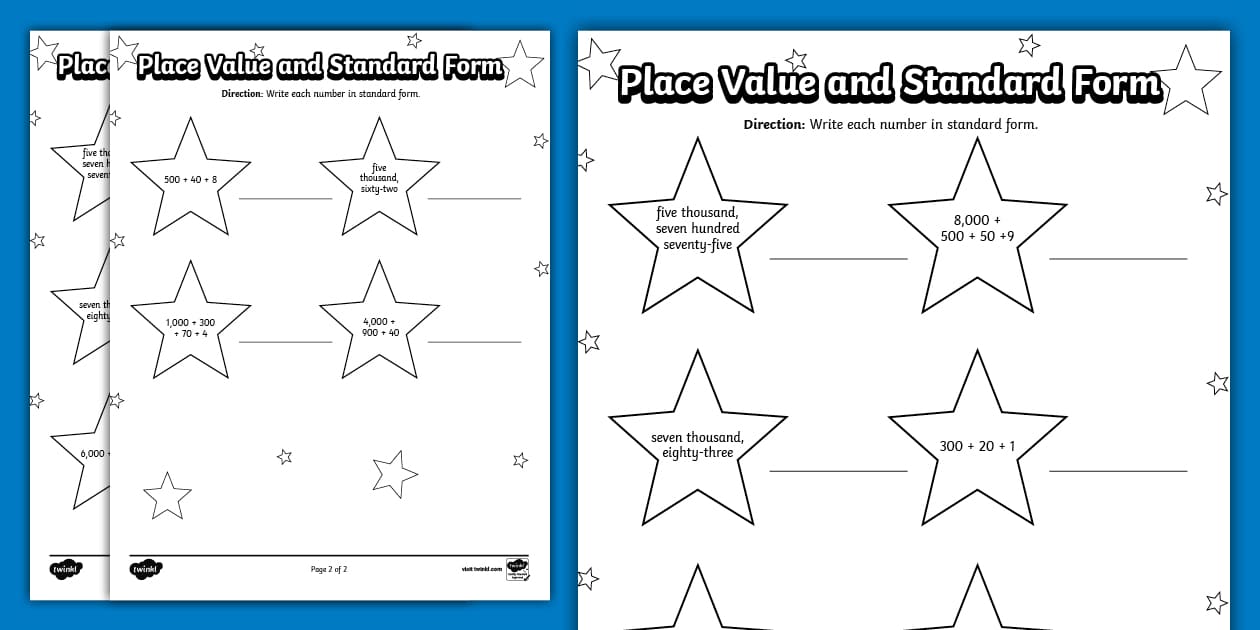 Third Grade Place Value and Standard Form Worksheet - Twinkl