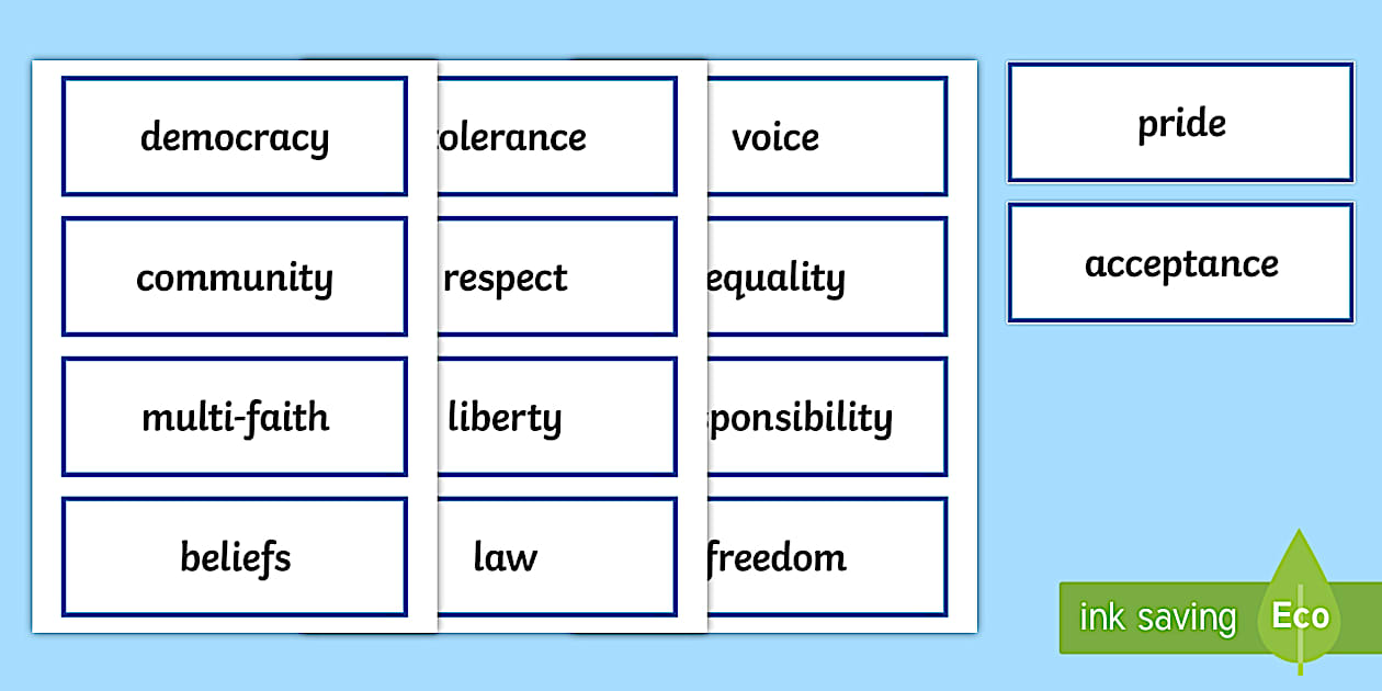 Cursive British Values Word Cards (teacher made) - Twinkl