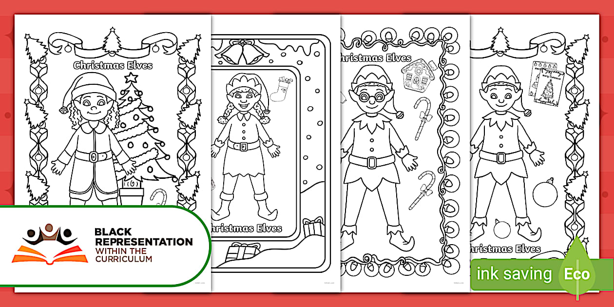 KS1 Diverse Christmas Elves Colouring Sheets - Twinkl